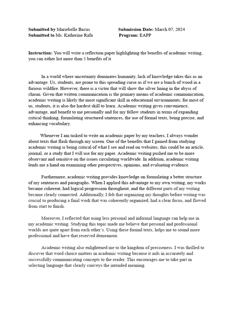 reflection paper | PDF | Vocabulary | Writing