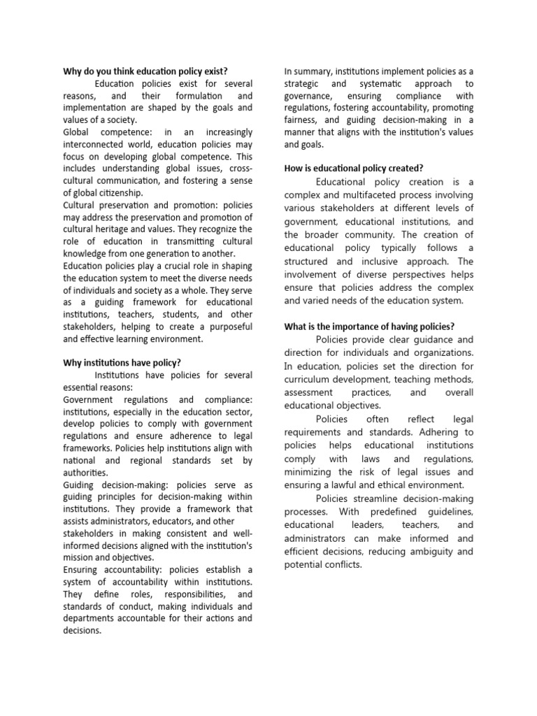 Why Policy Exist | Download Free PDF | Policy | Education Policy