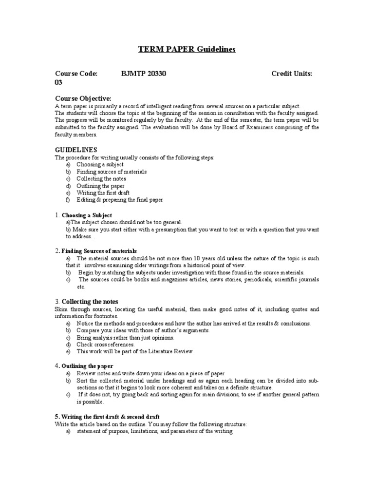 Term Paper Guidelines | PDF | Bibliography | Literature Review