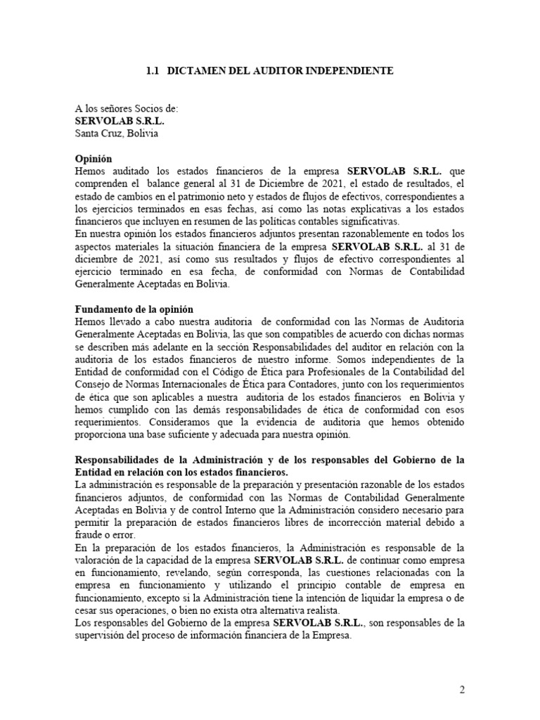 SERVOLAB S.R.L. - Dictamen - EEFF - 2021 Final | PDF