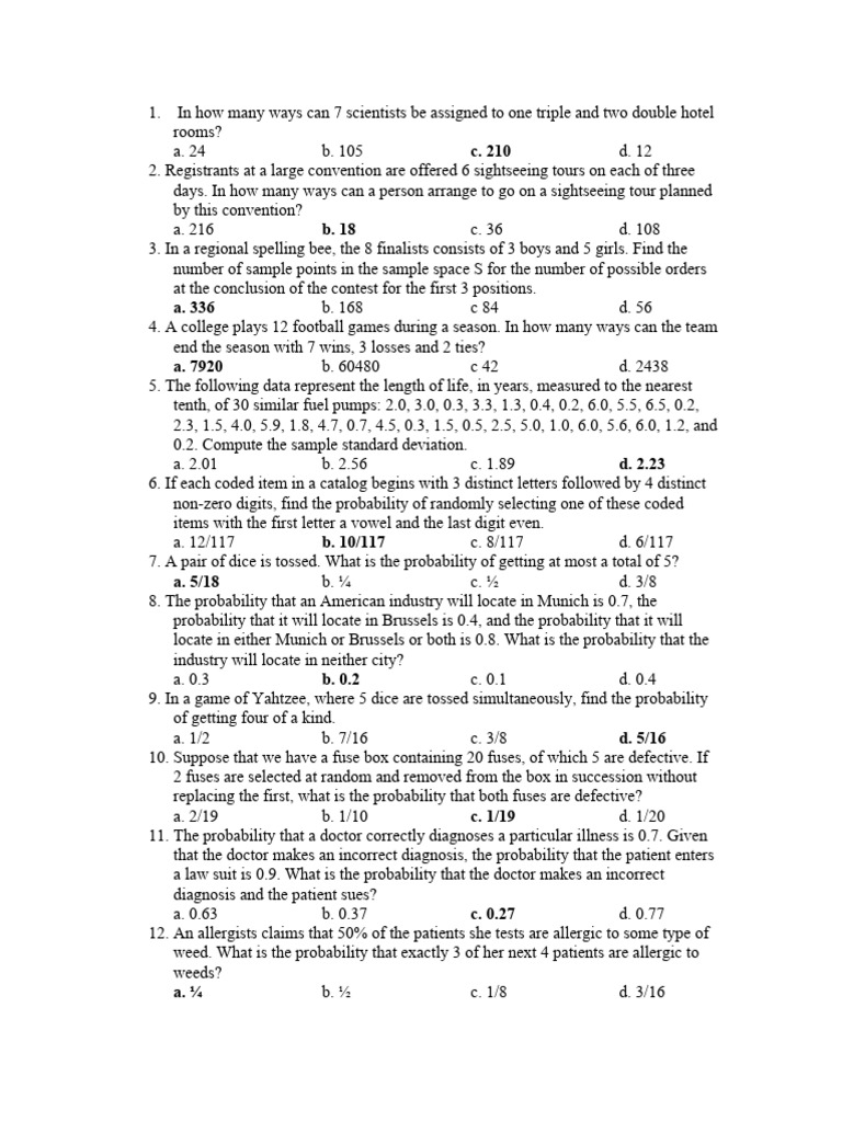 MCQs On Probability and Statistics | PDF | Sampling (Statistics ...