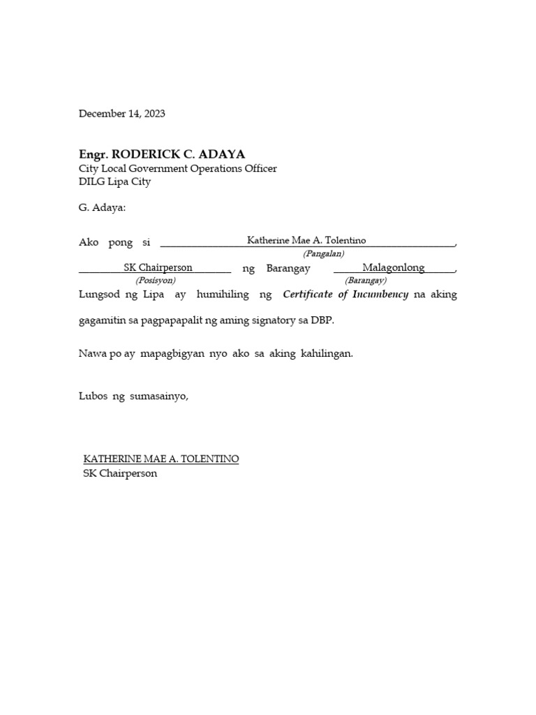 Sample Letter Request and Cert of Service Rendered | PDF