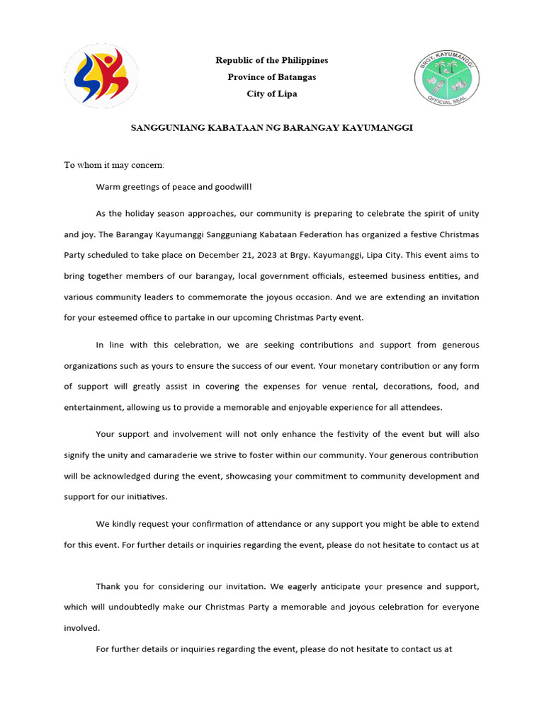 SOLICITATION-LETTER-FOR-CHRISTMAS-PARTY | PDF | Observances