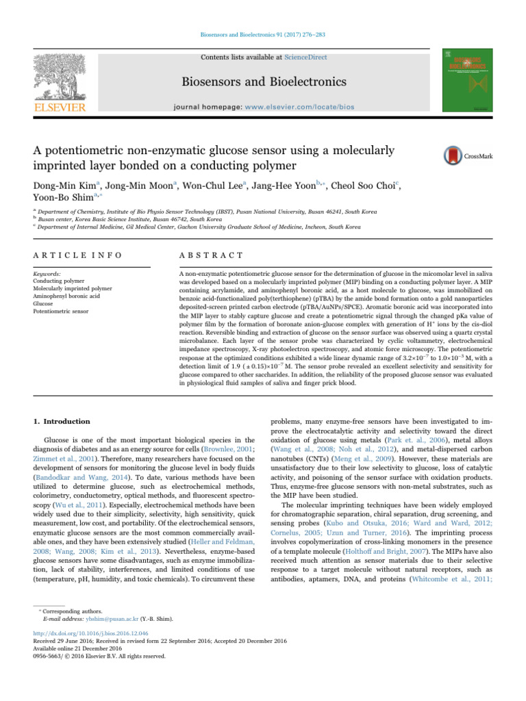 A Potentiometric Non Enzymatic Glucose Sensor Using A Molecularly Imprinted Layer Bonded On A
