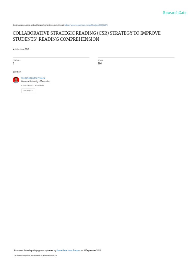 Collaborative Strategic Reading CSR Strategy To Improve Students ...