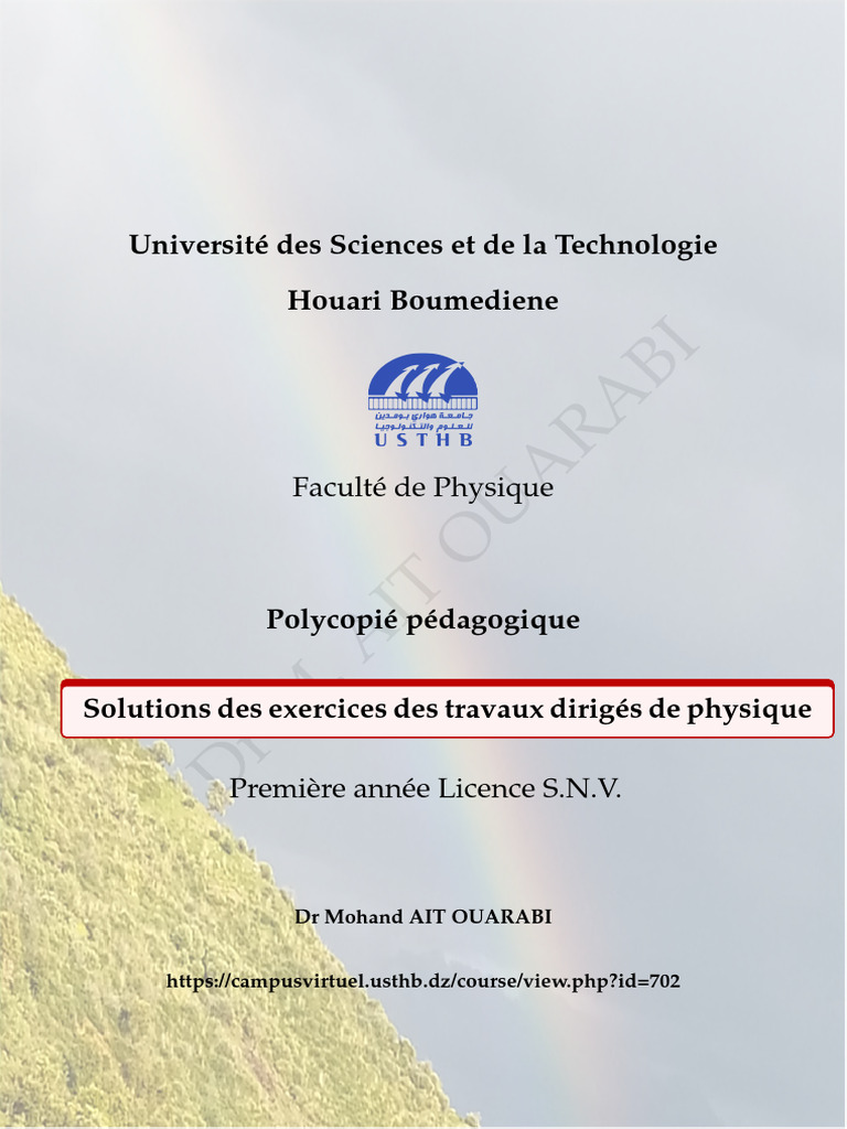 Solution Tous Les TD Physique 2022 2023 SNV | PDF
