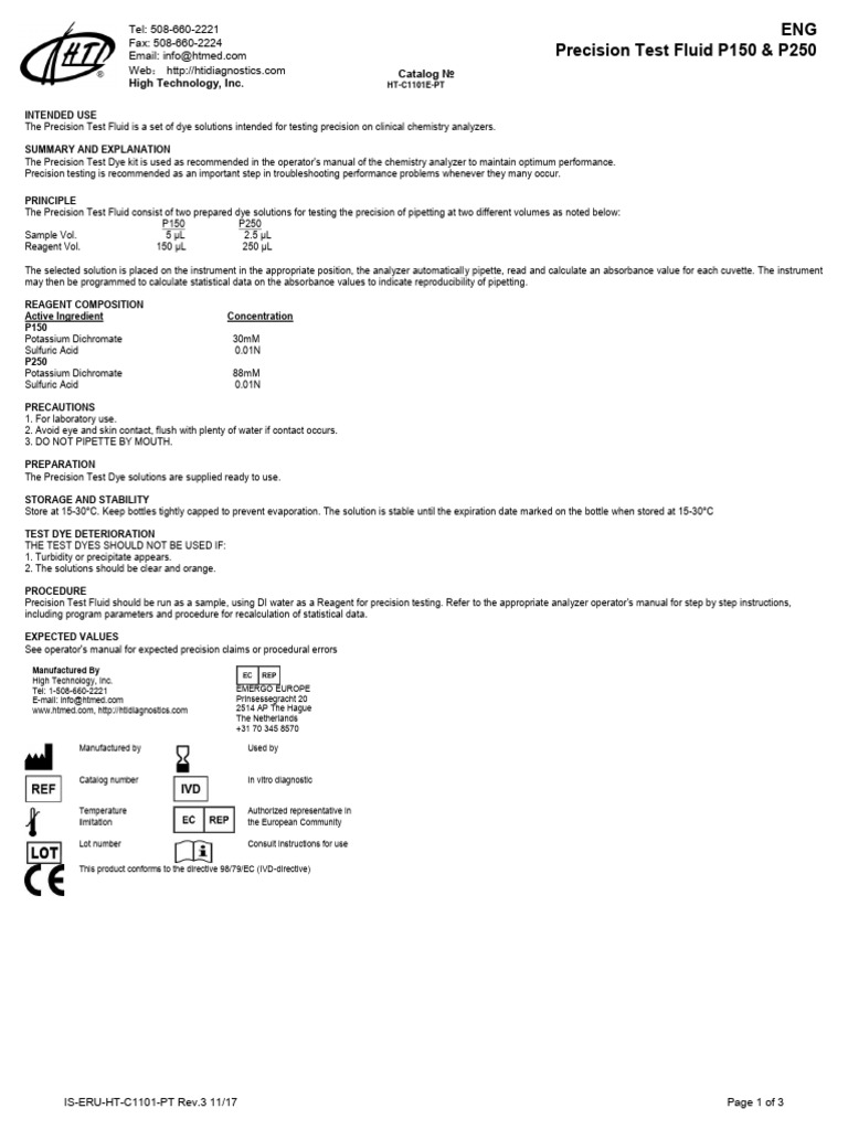 Precision Test P150 - P250 | PDF | Chemistry