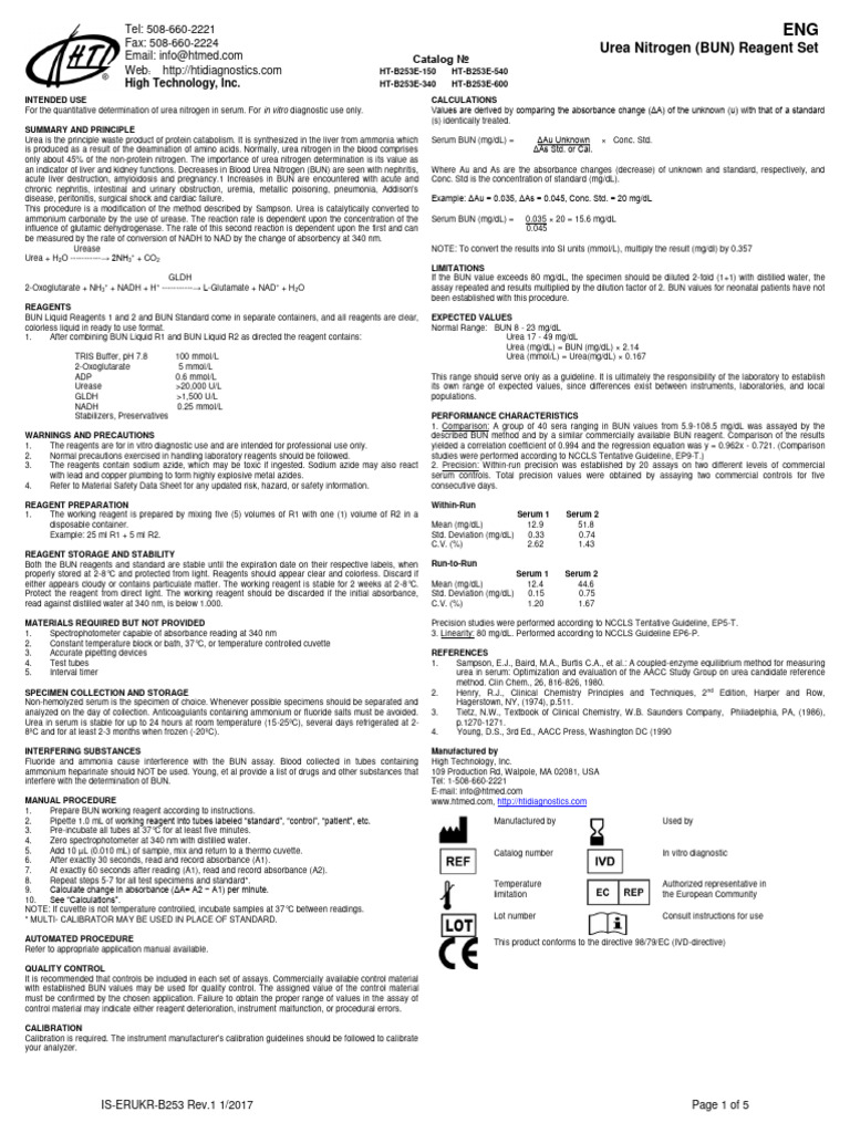 Urea Nitrogen (BUN) | PDF | Urea