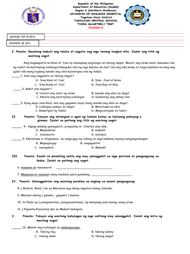 3rd Quarter Filipino | PDF