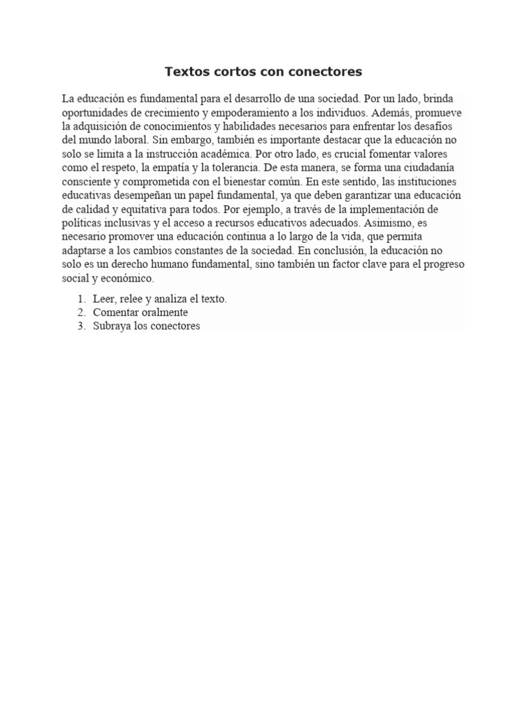 Textos cortos con conectores | PDF