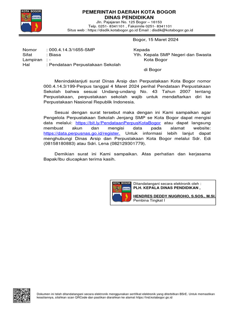 Surat Pendataan Perpustakaan | PDF Surat Pendataan Perpustakaan | PDF