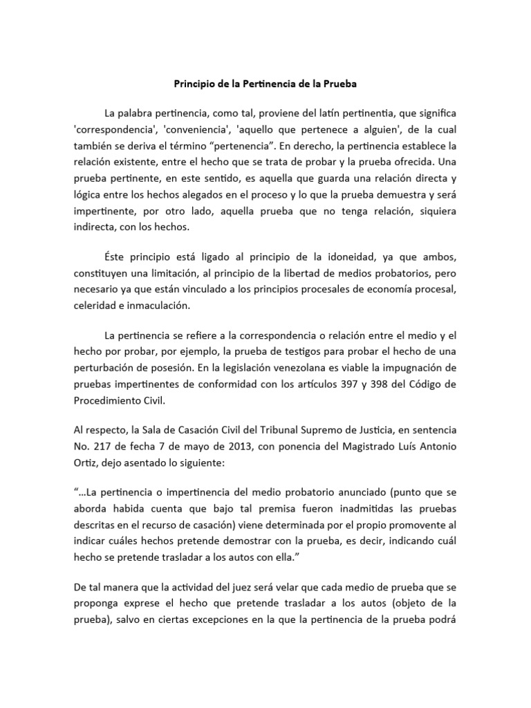 Tema Principio de La Pertinencia de La Prueba | PDF