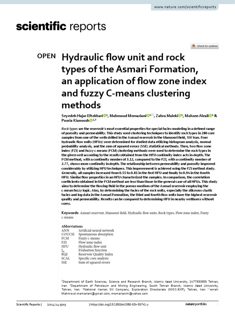 Hydraulic Flow Unit and Rock Type | PDF | Cluster Analysis | Porosity