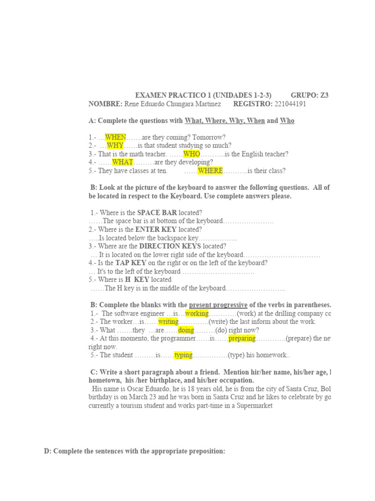 Examen Practico 1 de Ingles | PDF | Linguistic Morphology | Languages