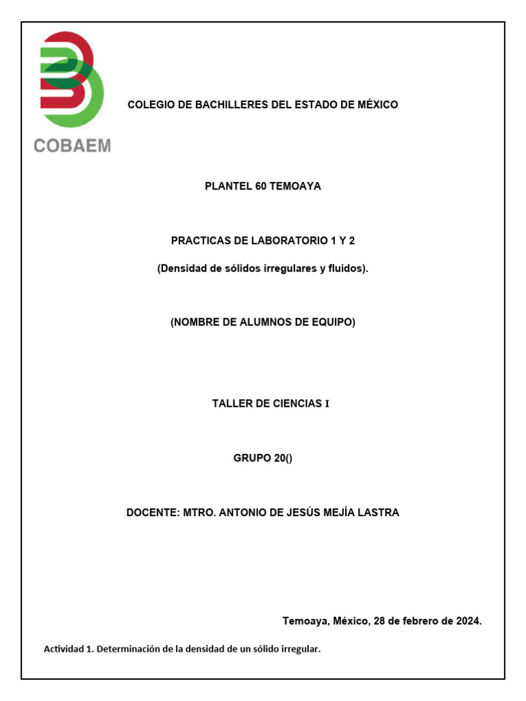Reportes de Practicas de Laboratorio 1 y 2 Colegio de Bachilleres Del ... Reportes de Practicas de Laboratorio 1 y 2 Colegio de Bachilleres Del ...