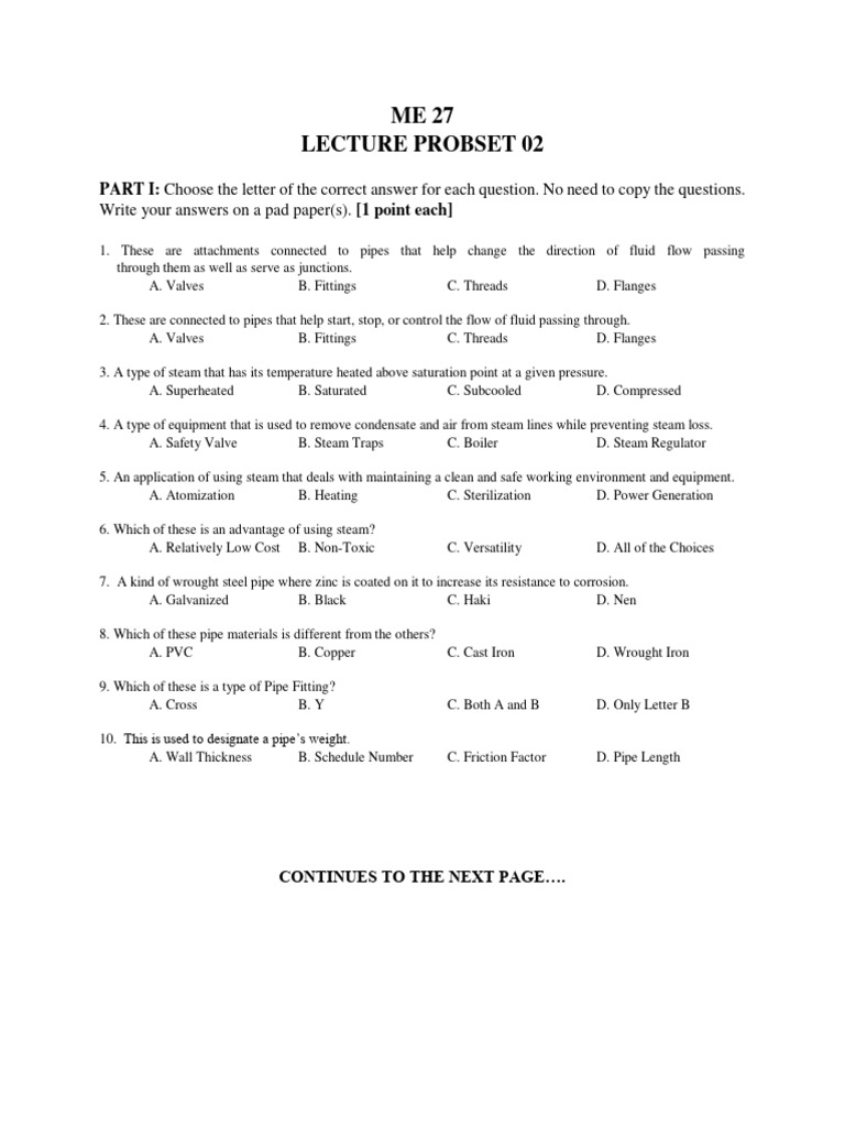ME 27 Lecture Probset 02 | Download Free PDF | Steam | Pipe (Fluid ...