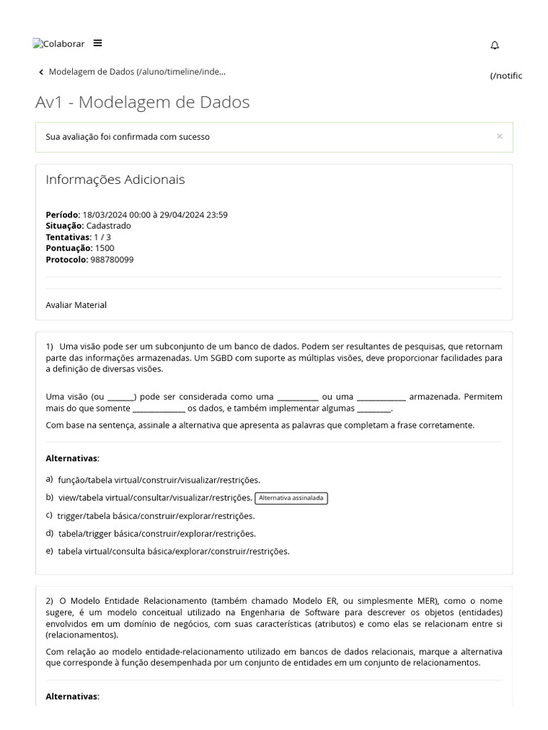 2024 - Av1 - Modelagem de Dados | PDF