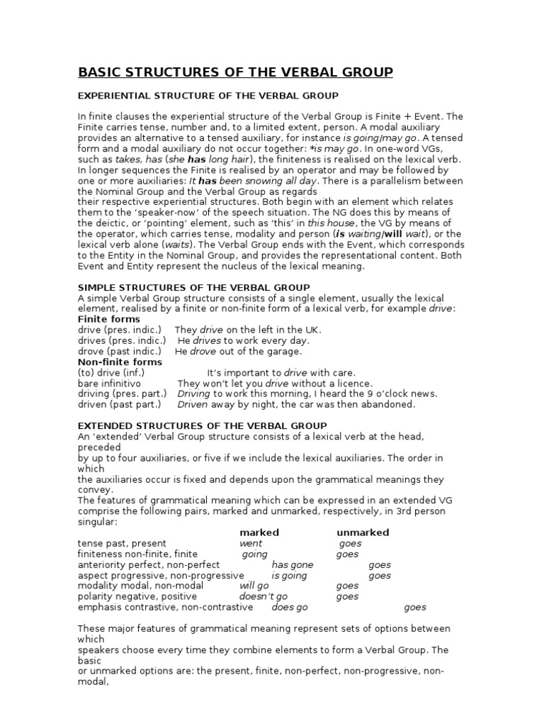 Basic Structure of The Verbal Group | PDF | Verb | Grammatical Tense