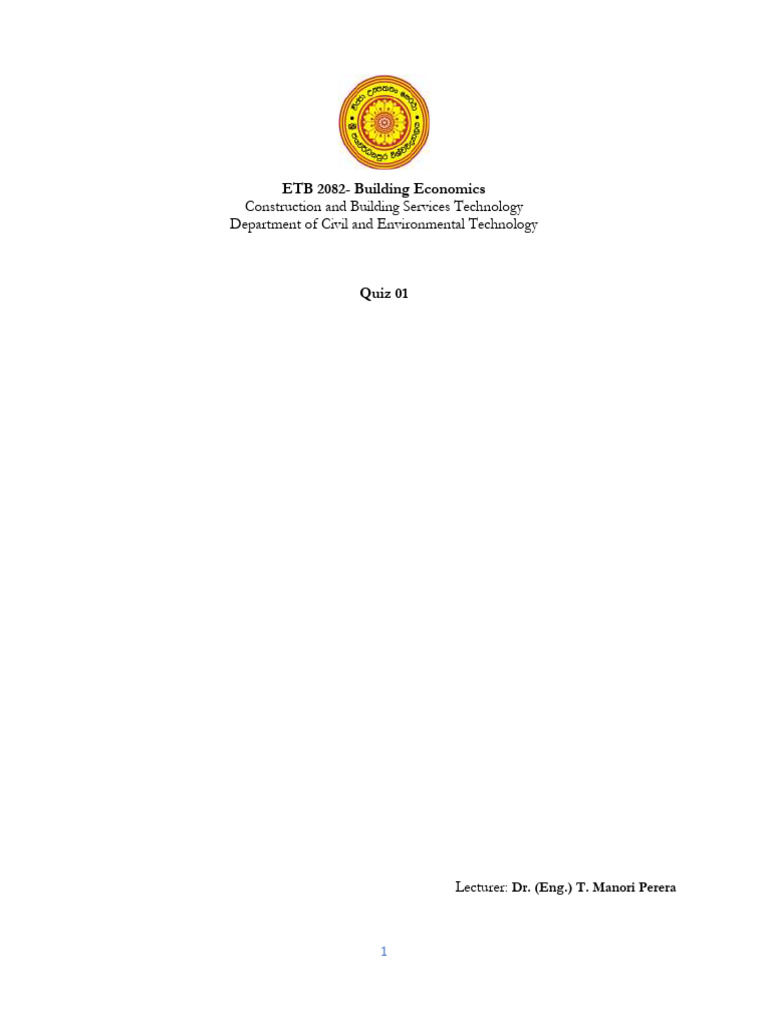 Quiz 1_ETB 2082 Building Economics | PDF