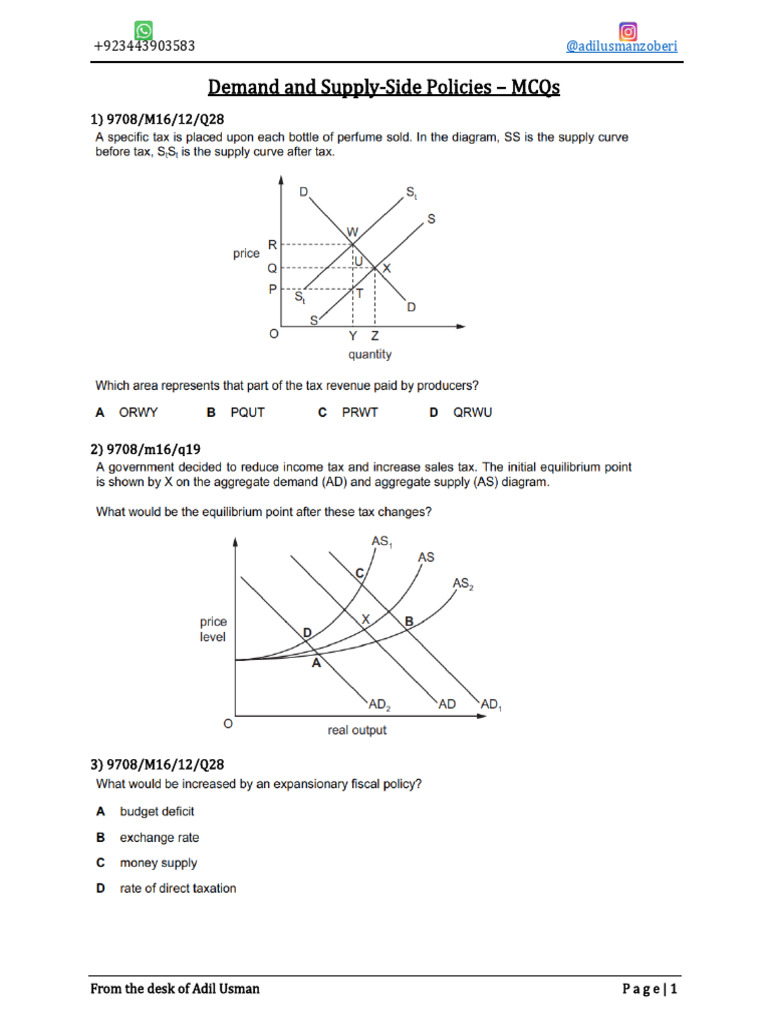 MCQs - Demand and Supply Side Policies | PDF