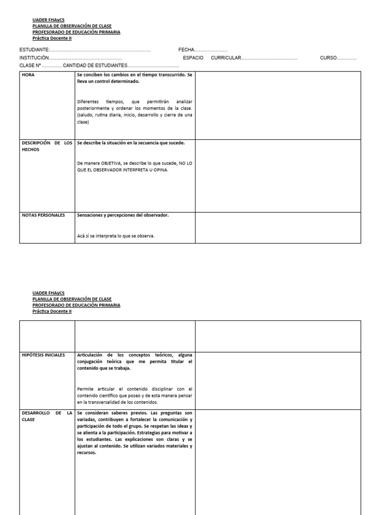 Registro Diario de Observación. | PDF | Maestros | Educación primaria