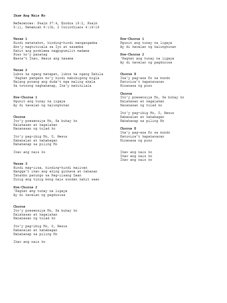 Ikaw Ang Nais Ko Lyrics Only | PDF