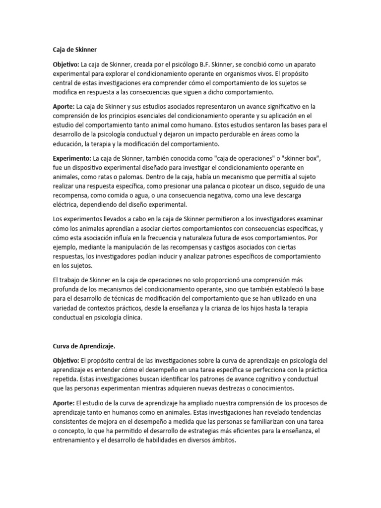 Caja de Skinner y Condicionamiento Operante | PDF | Aprendizaje | Sicología