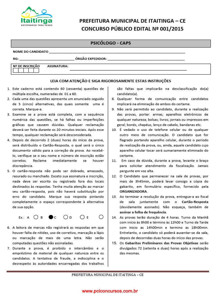 Prova Psicologo Caps | PDF