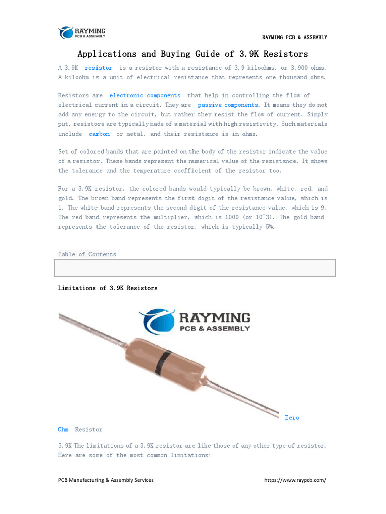 Applications and Buying Guide of 3.9K Resistors | PDF | Resistor | Electrical Resistance And ...