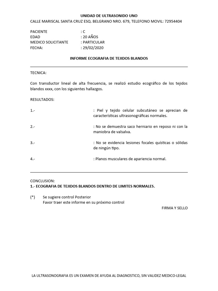 Modelo Informe Ecografia de Tejidos Blandos | PDF