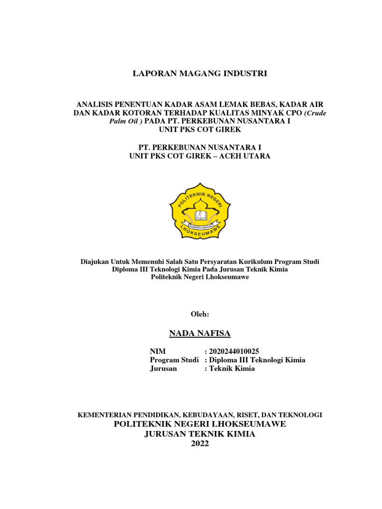Laporan Magang Nada Nafisa Fix | PDF