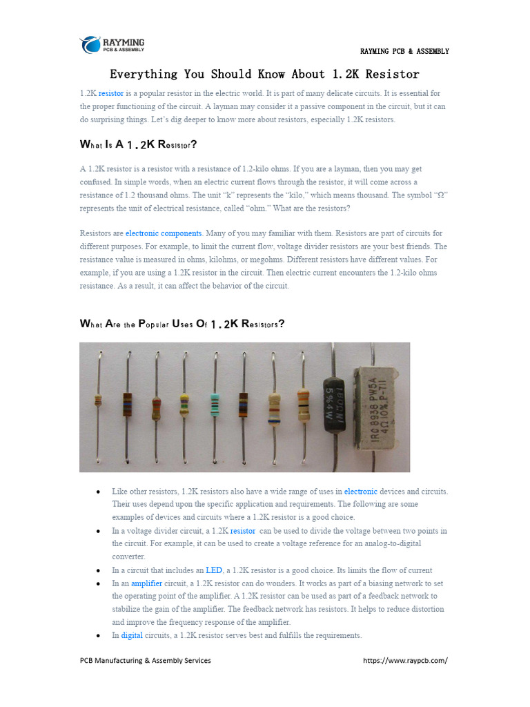 1.2K Resistor Guide: Uses & Specs | PDF | Resistor | Electrical ...