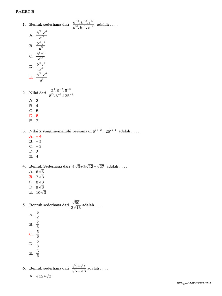 Soal Pas Kelas X Bab 1 Bil - Real B | PDF