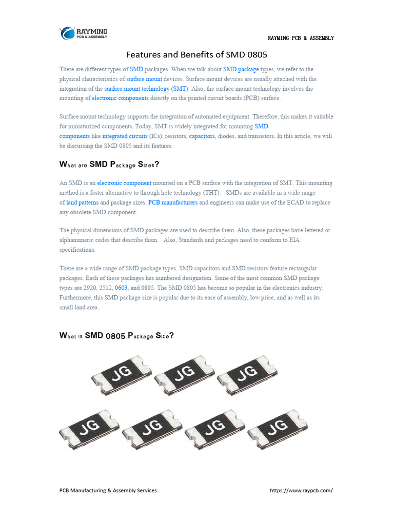 Features and Benefits of SMD 0805 | PDF | Printed Circuit Board | Resistor