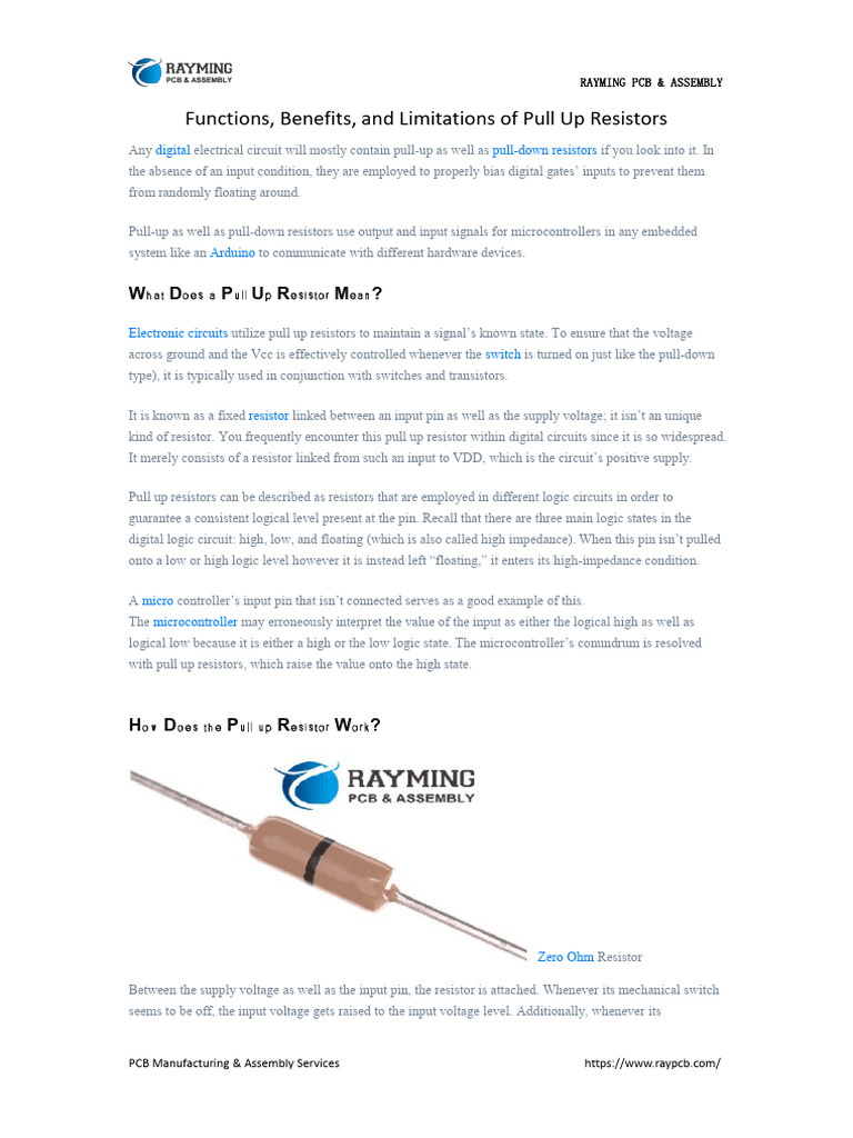 Functions, Benefits, and Limitations of Pull Up Resistors | PDF | Resistor | Electronic Circuits