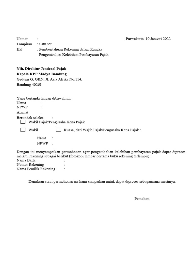 Surat Pemberitahuan Rekening | PDF