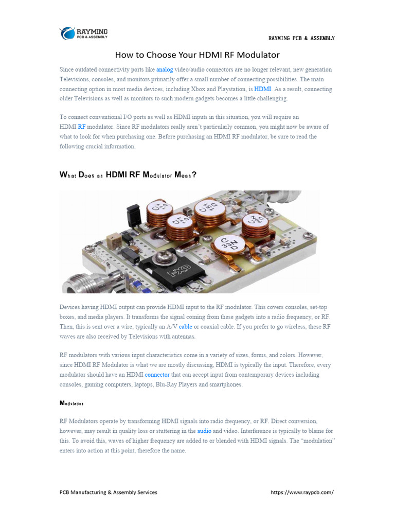How To Choose Your HDMI RF Modulator | PDF | Hdmi | Modulation