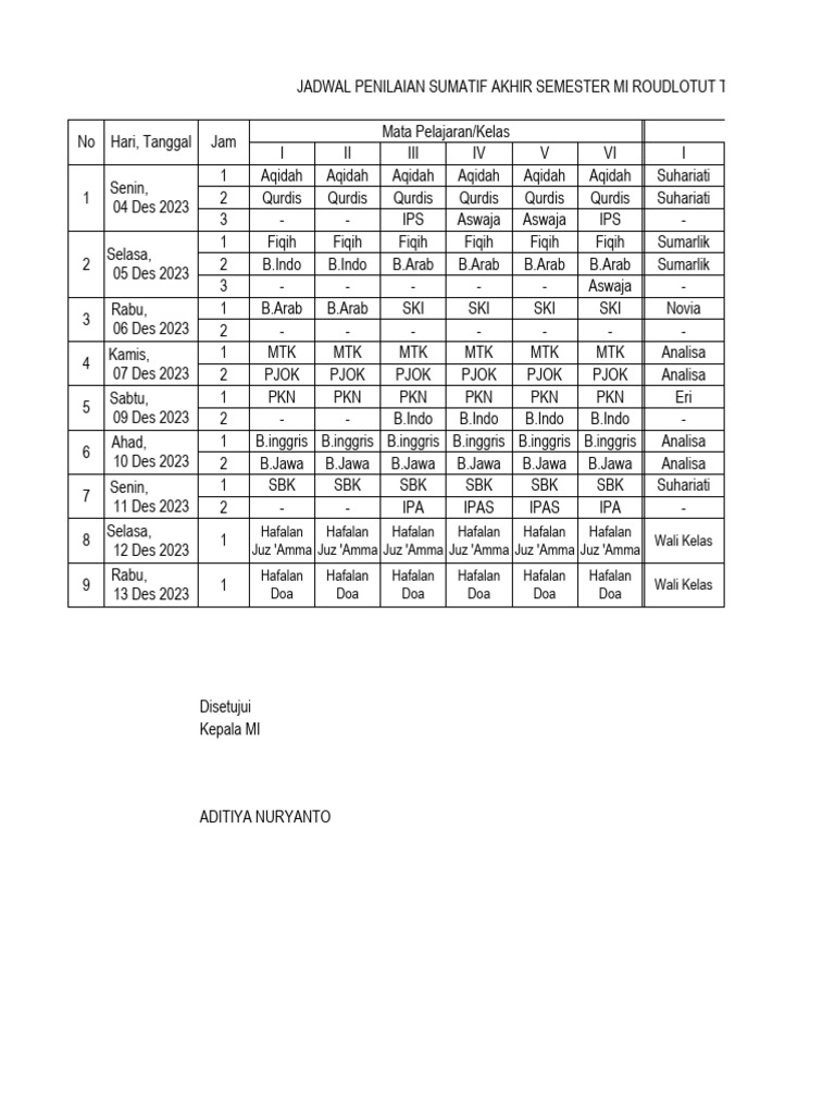 Jadwal Psas 2023-2024 | PDF