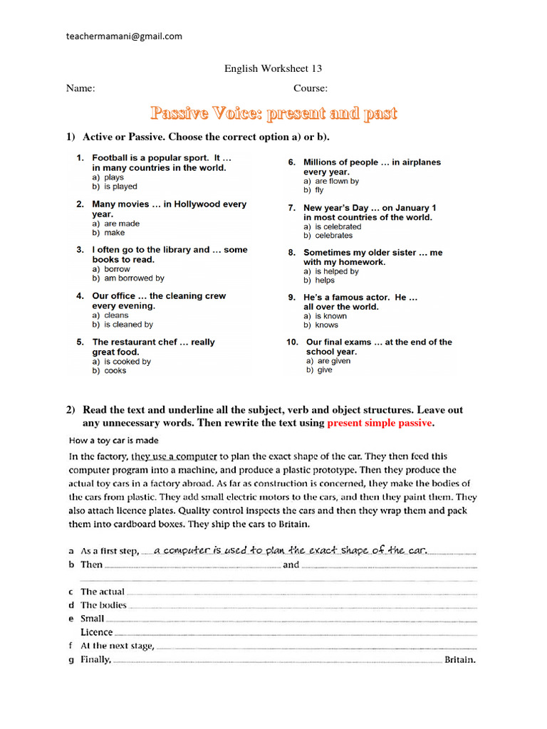 Passive Voice-Worksheet 13 - 033244 | PDF | Teaching Methods & Materials
