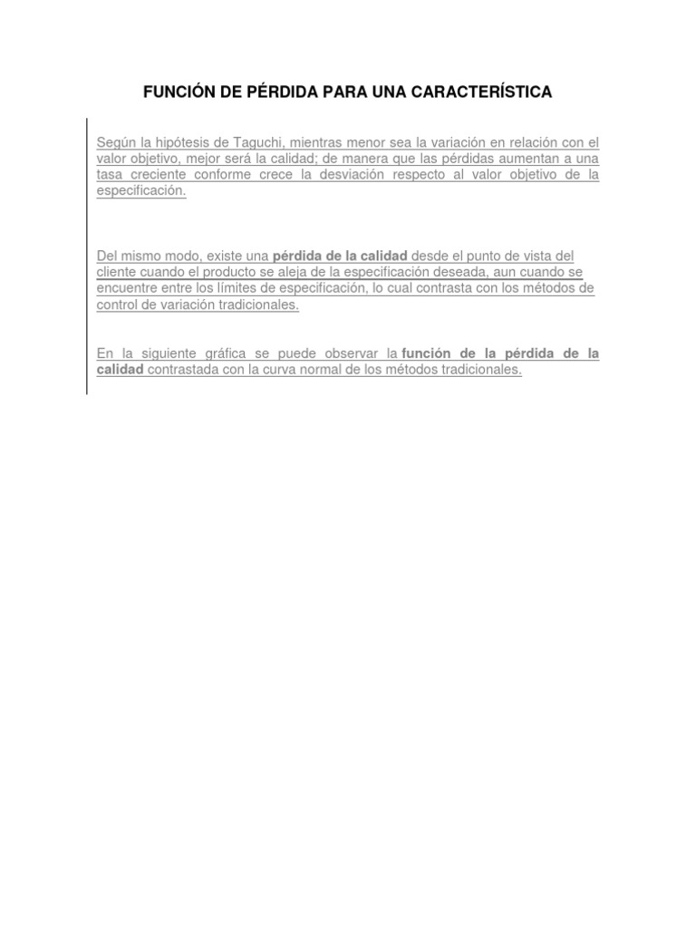 Función de Pérdida de Calidad según Taguchi | PDF | Función de pérdida ...