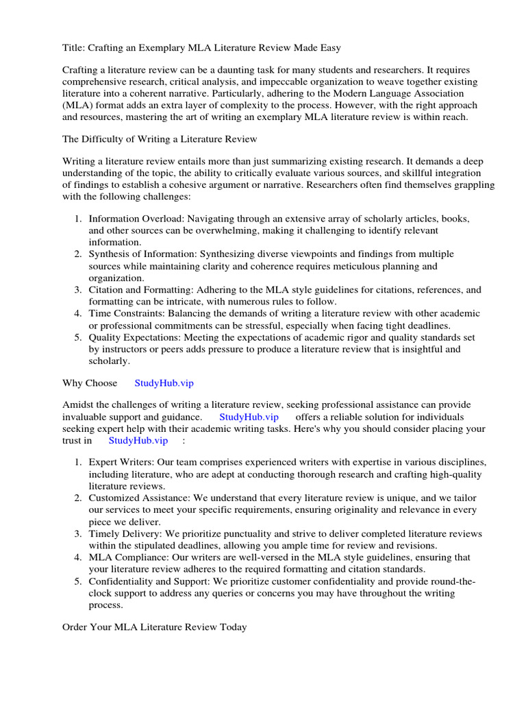 Example of A Literature Review Mla | PDF | Literature Review | Academic ...