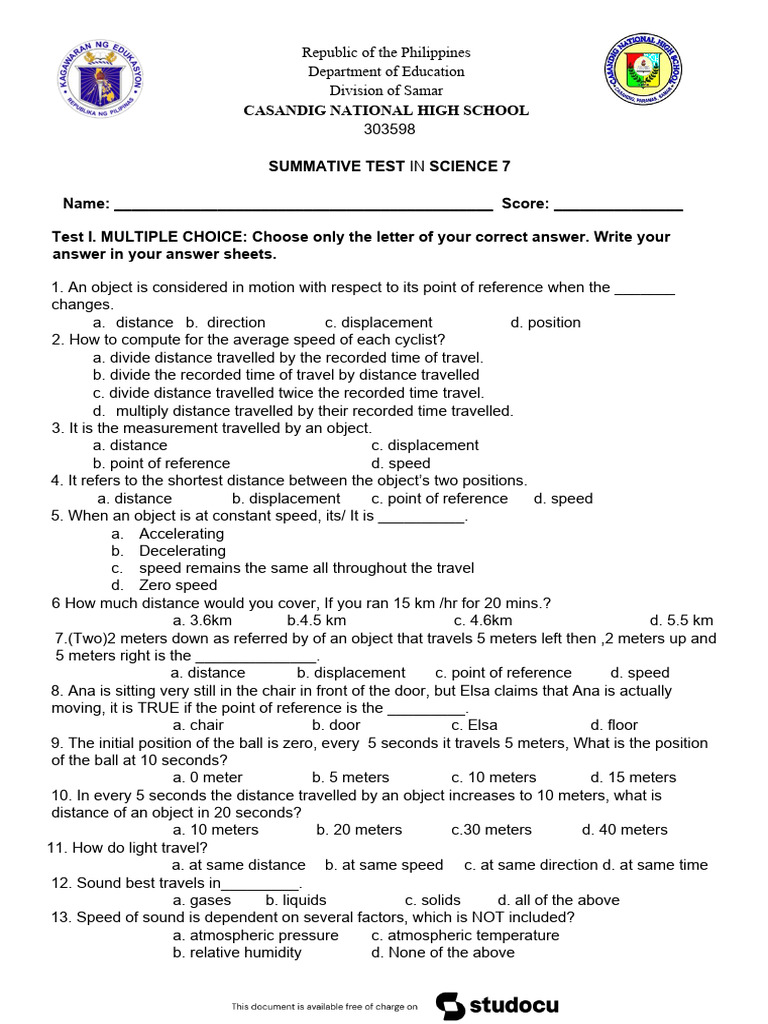 Third Quarter Exam Science 7 | PDF | Waves | Electric Charge
