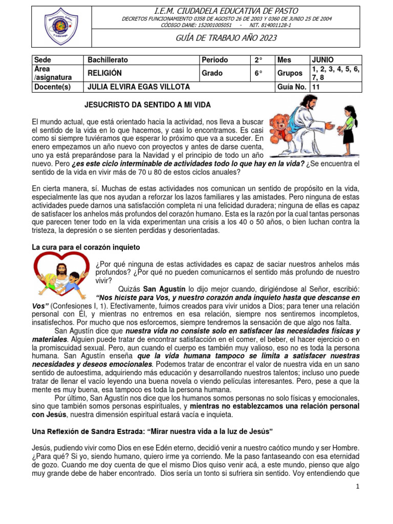 Sexto Reiligion Julia Egas Junio 2 | PDF | Jesús | Agustín De Hipopótamo