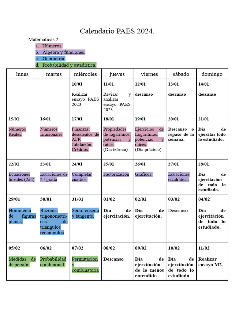 Calendario Paes 2024 | PDF