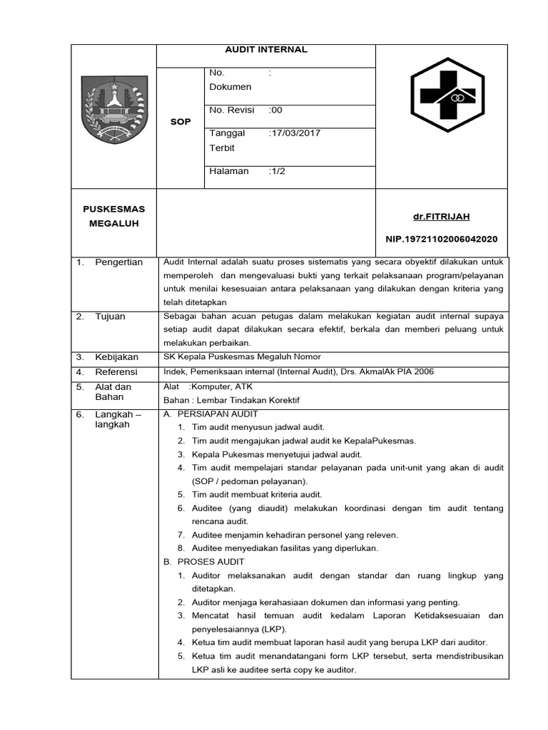 SOP AUDIT INTERNAL 2022 | PDF