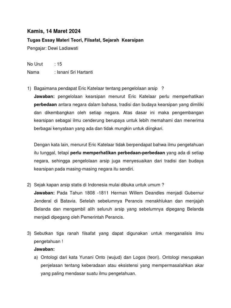 Contoh Essay Filsafat Kearsipan | PDF | Ilmu Sosial