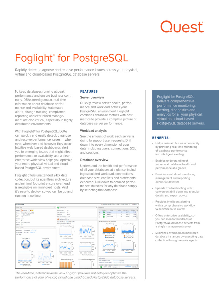 Foglight For Postgresql Datasheet 122377 | PDF | Databases | Computer Engineering