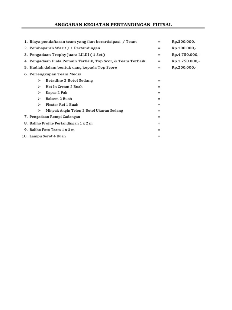 Biaya Dan Kebutuhan Seksi Pertandingan Futsal | PDF