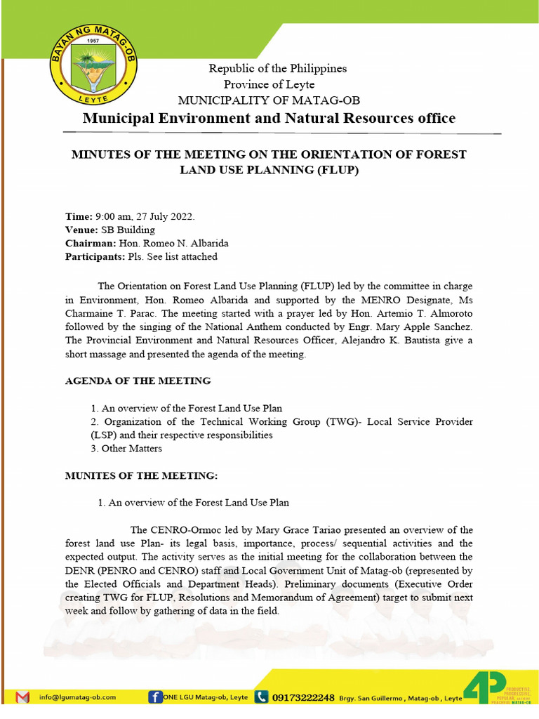 FLUP Munites of Meeting July 27, LGU Coordination | PDF