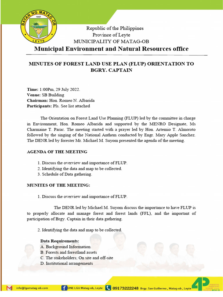 FLUP Munites of Meeting July 29, LGU Coordination | PDF